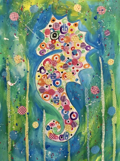 Mixed media Seahorse Painting (for 5-8 year olds) | ArtBase
